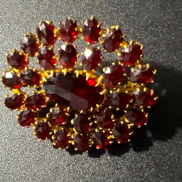 Jewelry | Antique Bohemian Garnet Cluster Brooch Faceted Deep Red Oval ...